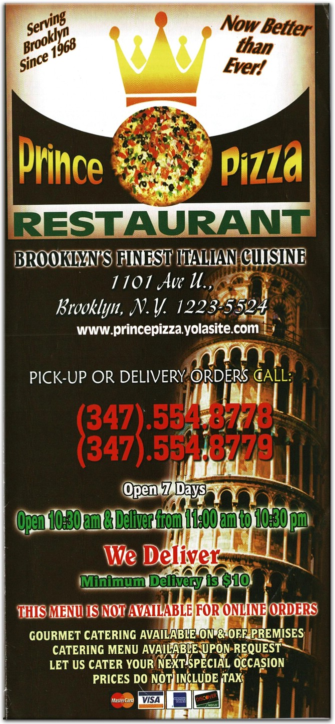 Prince Pizza Restaurant in Brooklyn / Official Menus & Photos
