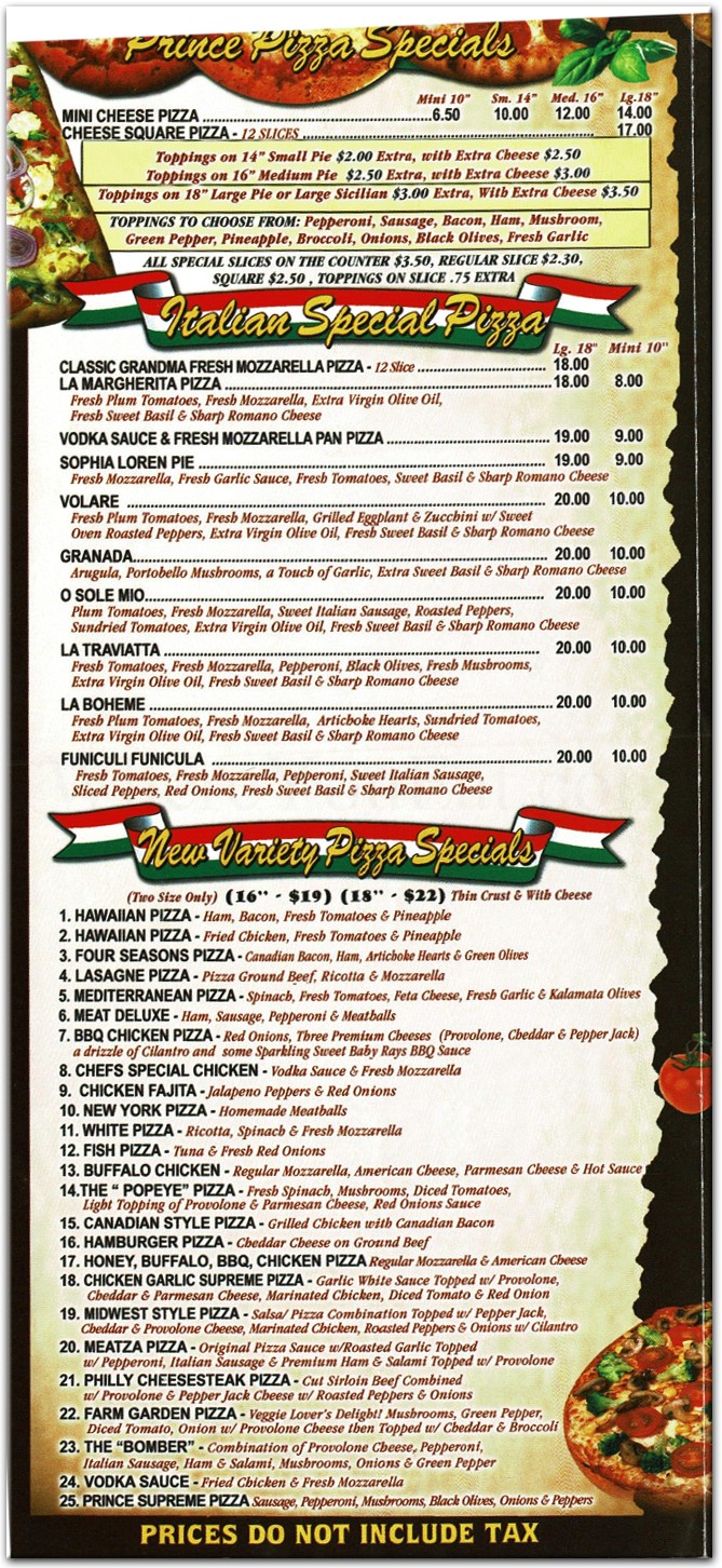 Prince Pizza Restaurant in Brooklyn / Official Menus & Photos