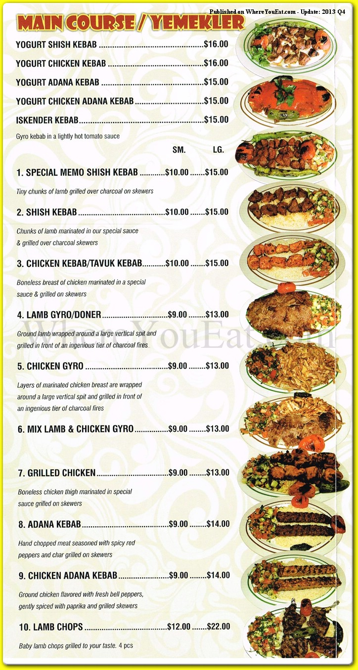 Memo Shish Kebab Restaurant In Brooklyn Official Menus And Photos