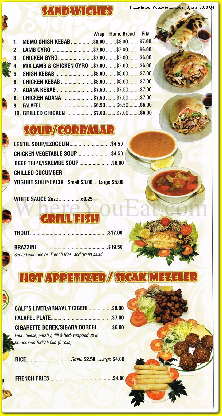 Memo Shish Kebab Restaurant In Brooklyn Official Menus And Photos