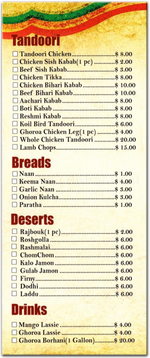 Ghoroa Restaurant in Brooklyn / Official Menus & Photos