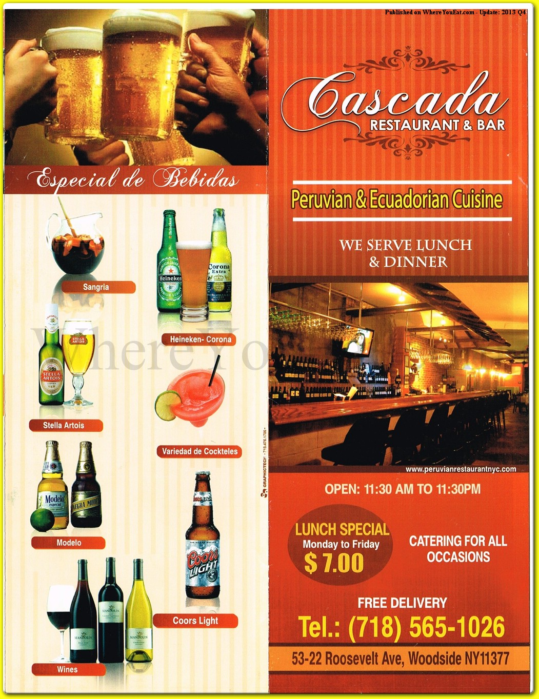 Cascada Restaurant in Queens / Menus & Photos