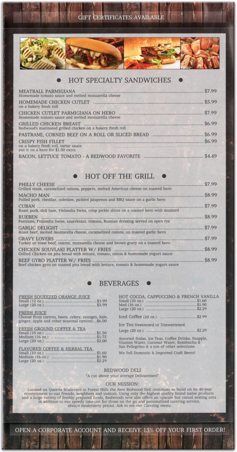 Redwood Deli Restaurant in Queens / Official Menus & Photos