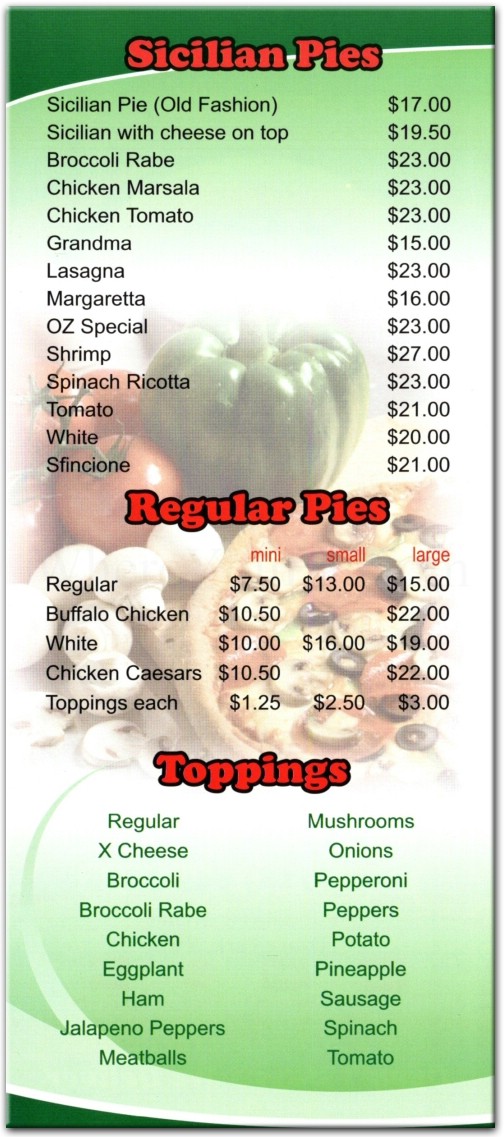 Ozone Pizza Restaurant in Queens / Official Menus & Photos