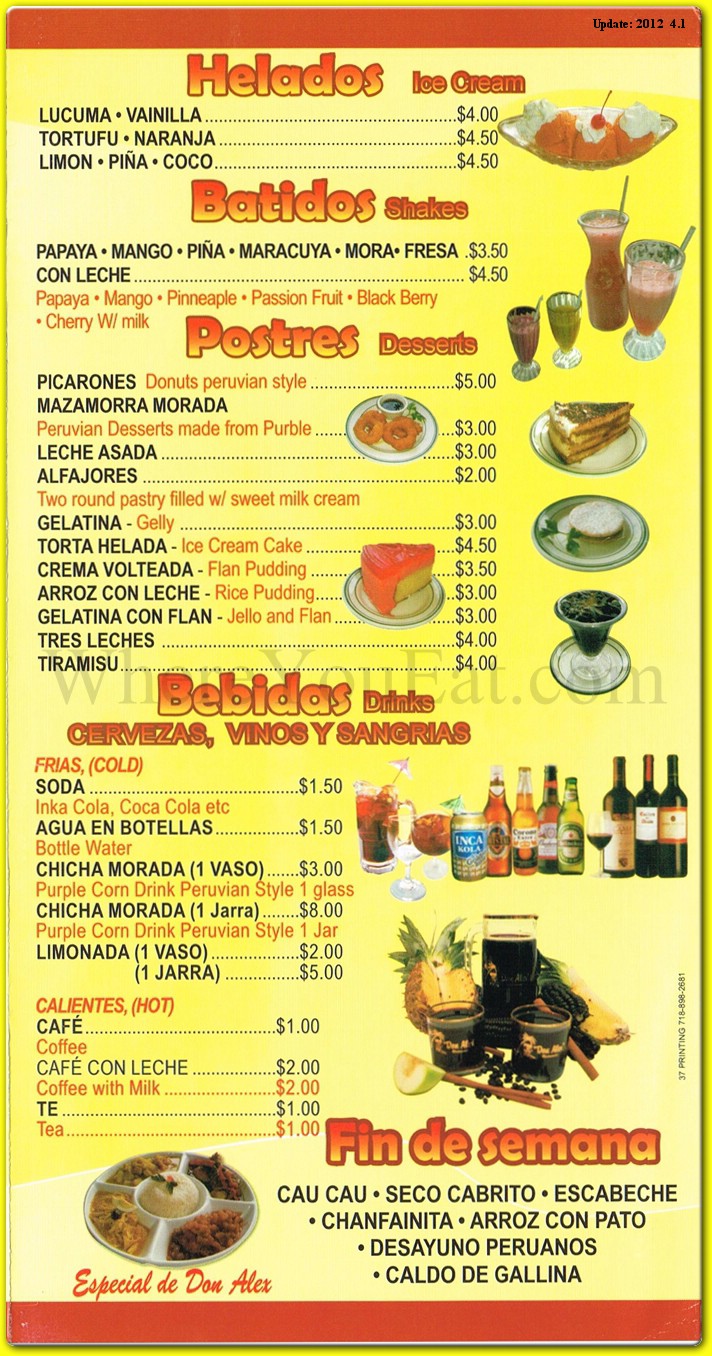 Don Alex Restaurant in Queens / Official Menus & Photos