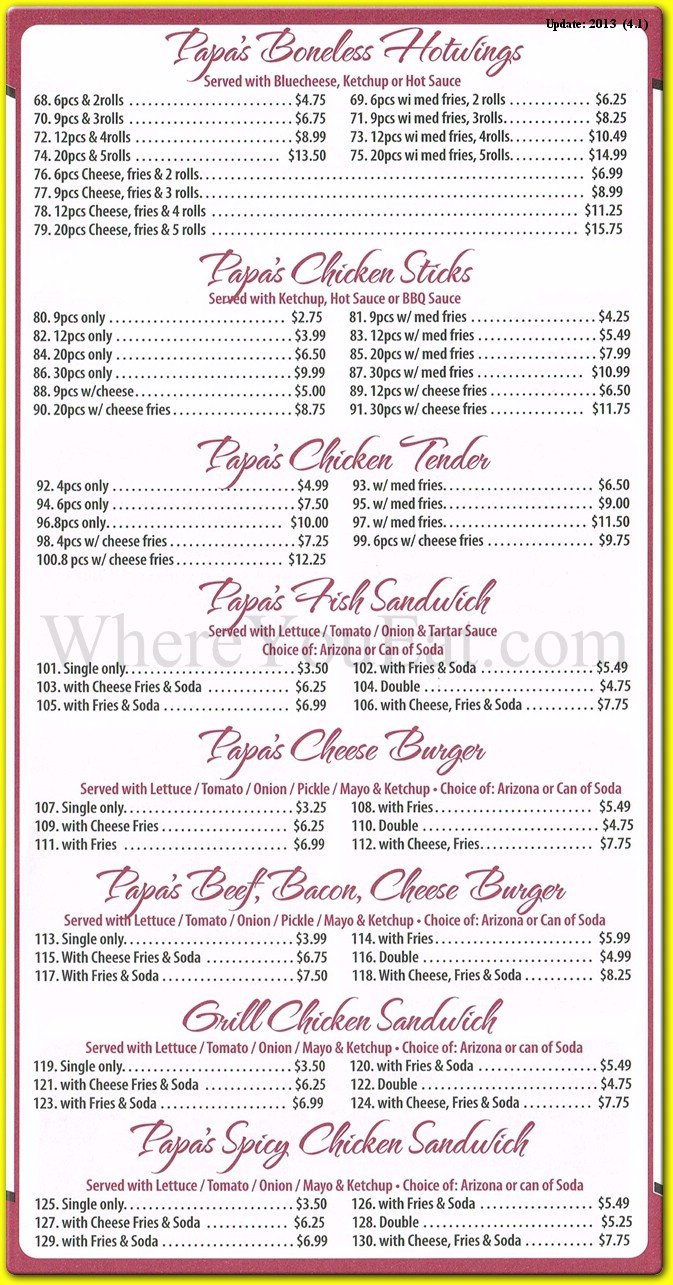Papa's Restaurant in Brooklyn / Official Menus & Photos