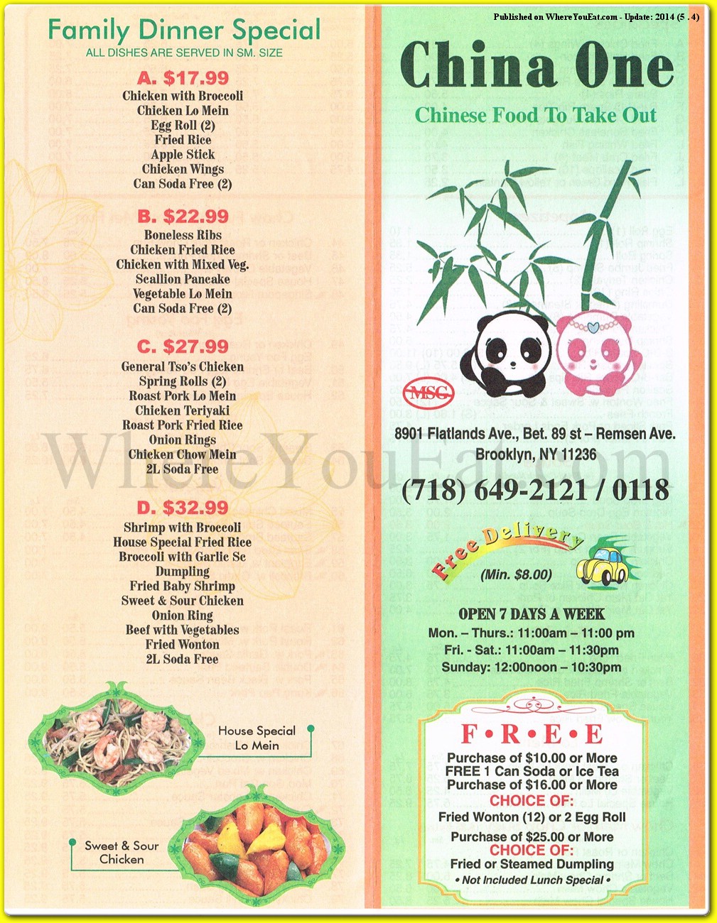 China One Restaurant in Brooklyn / Official Menus & Photos