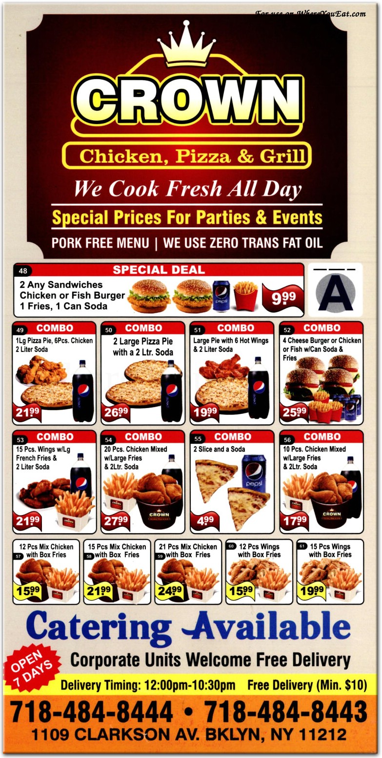 Crown Fried Chicken Restaurant in Brooklyn / Official Menus & Photos