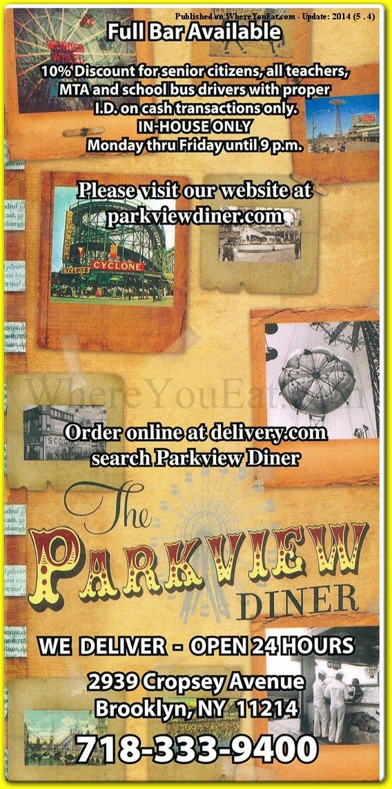 Parkview Diner Restaurant in Brooklyn / Official Menus & Photos
