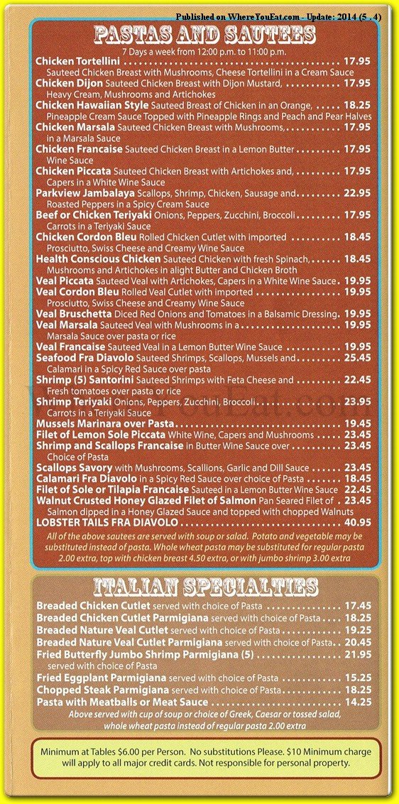 Parkview Diner Restaurant in Brooklyn / Official Menus & Photos