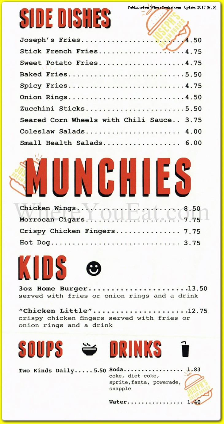 Joseph's Dream Burger Restaurant in Brooklyn / Official Menus & Photos