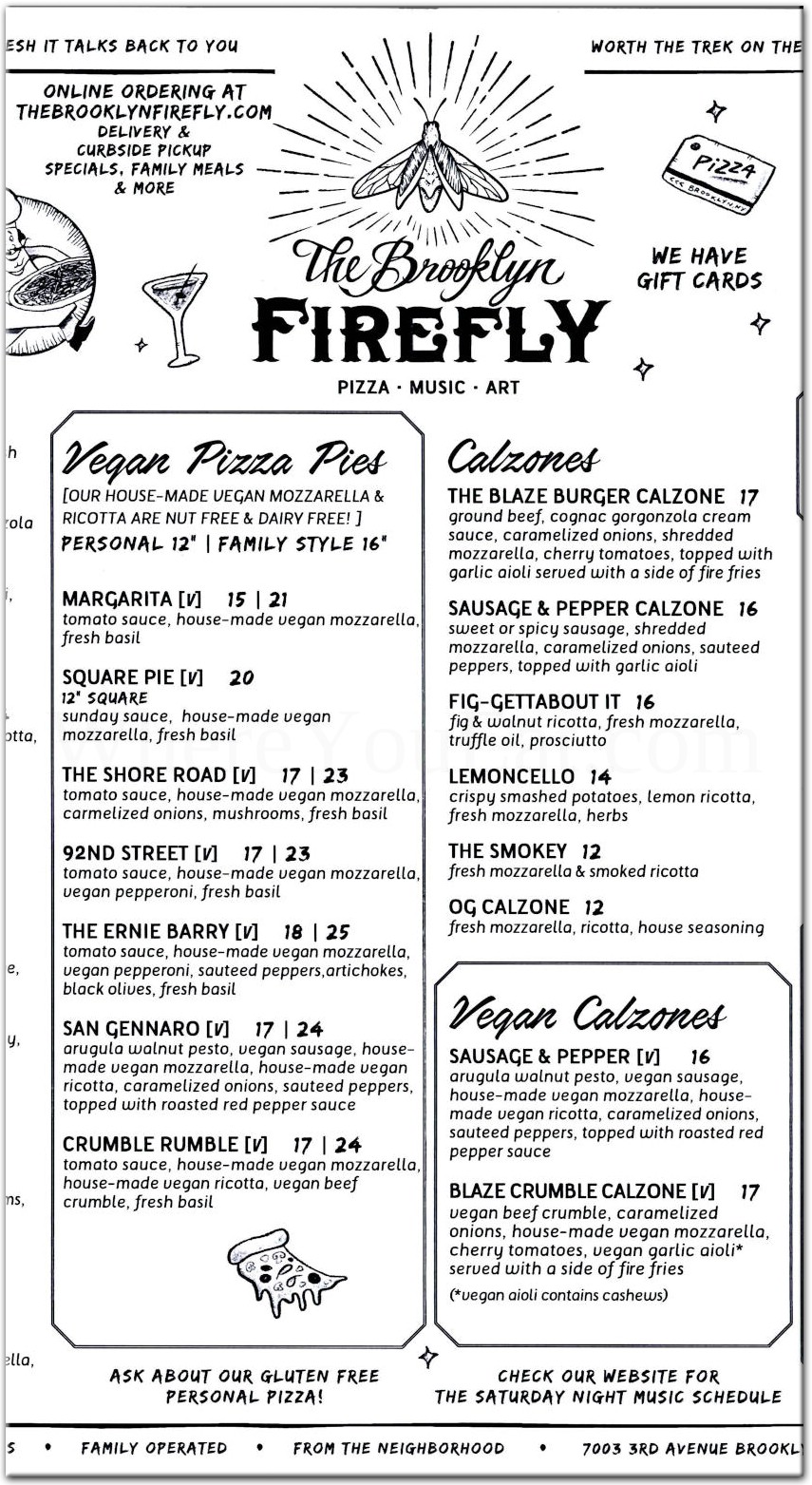 The Brooklyn Firefly Restaurant in Brooklyn / Official Menus & Photos