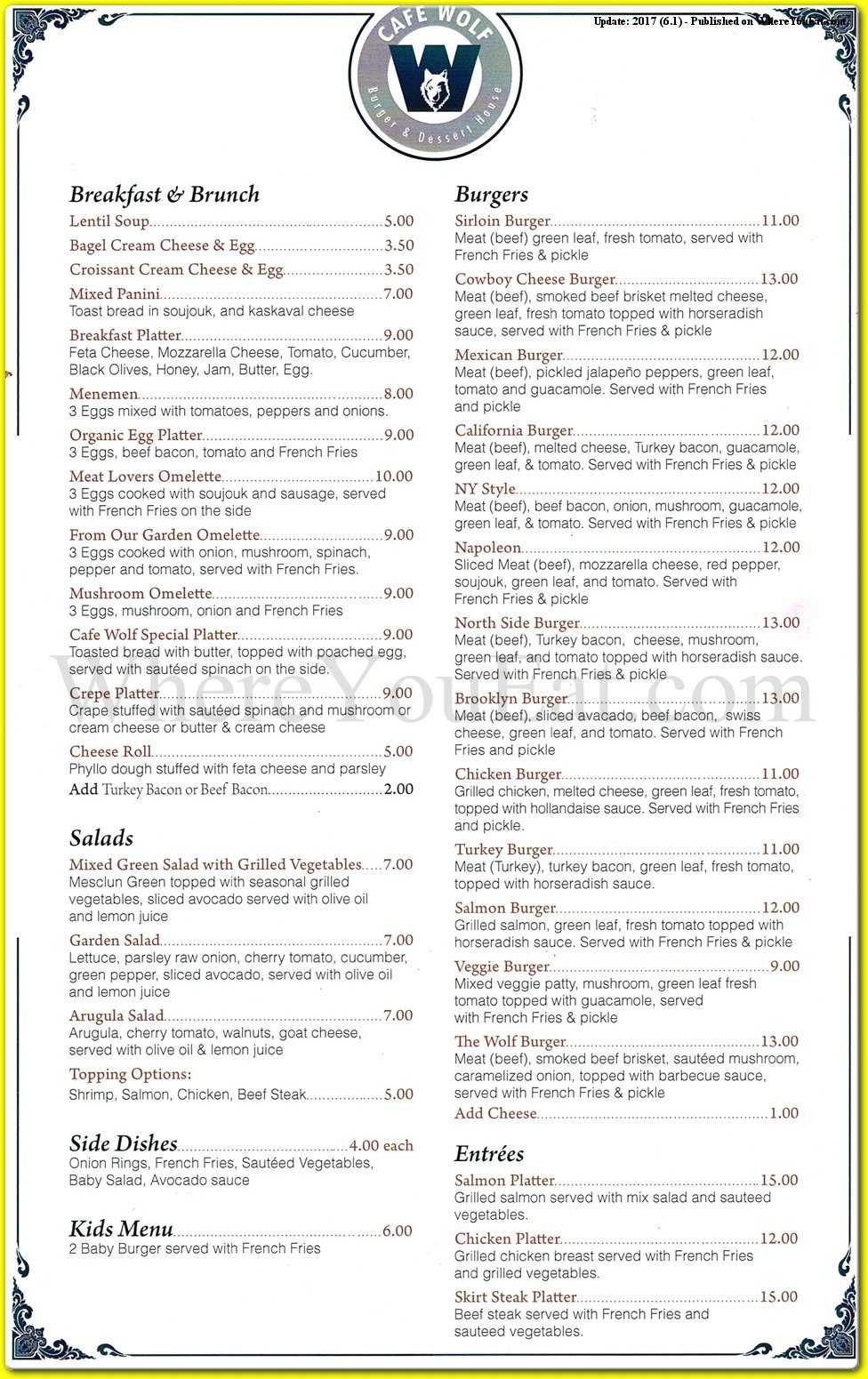 Cafe Wolf Restaurant in Brooklyn / Official Menus & Photos