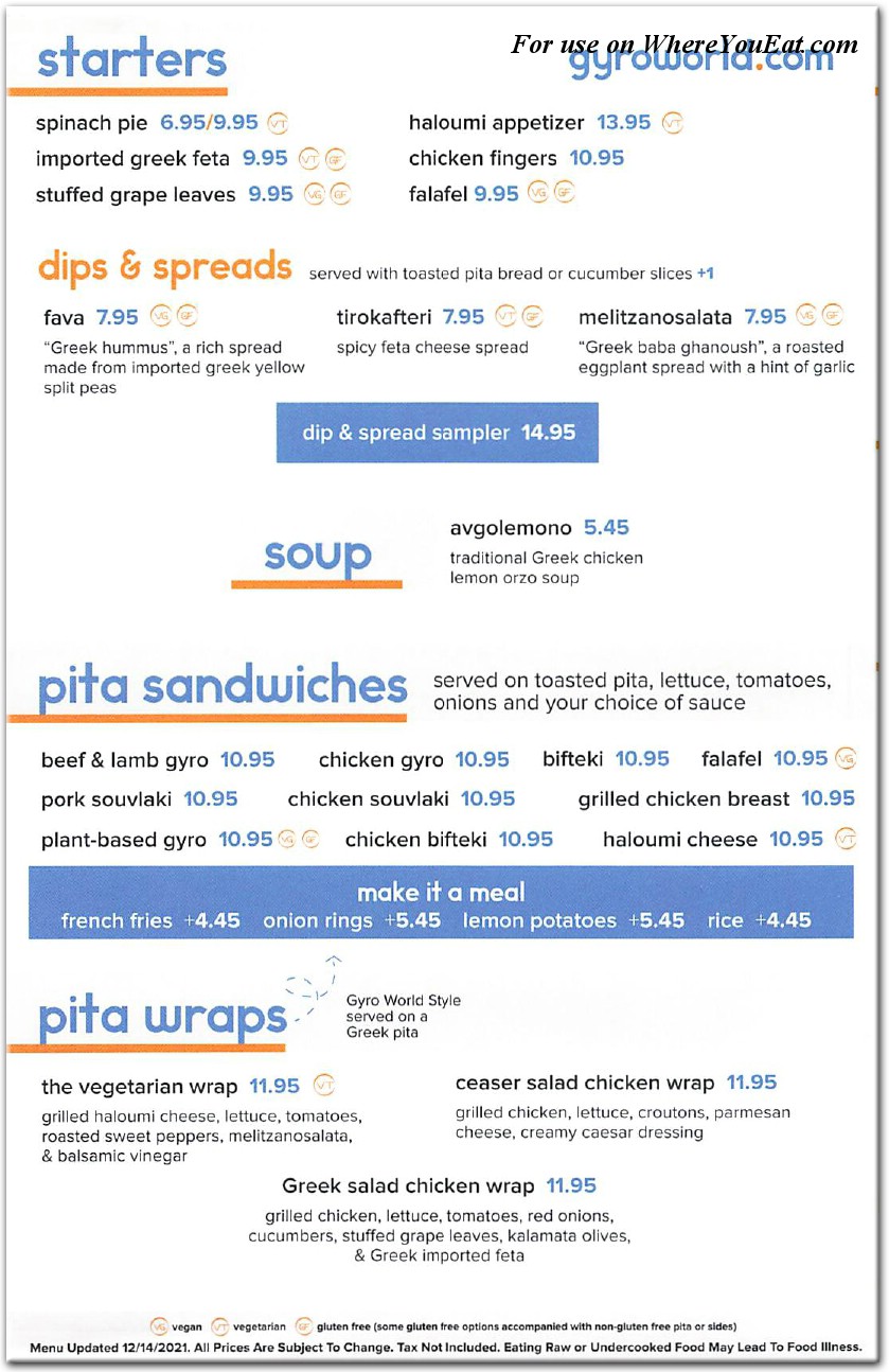 Gyro World Restaurant in Queens / Official Menus & Photos