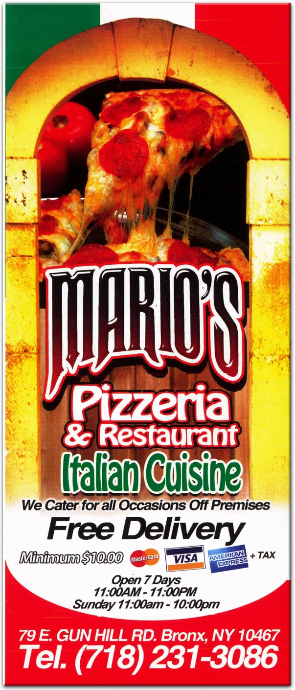 Mario's Pizza Restaurant in The Bronx / Official Menus & Photos