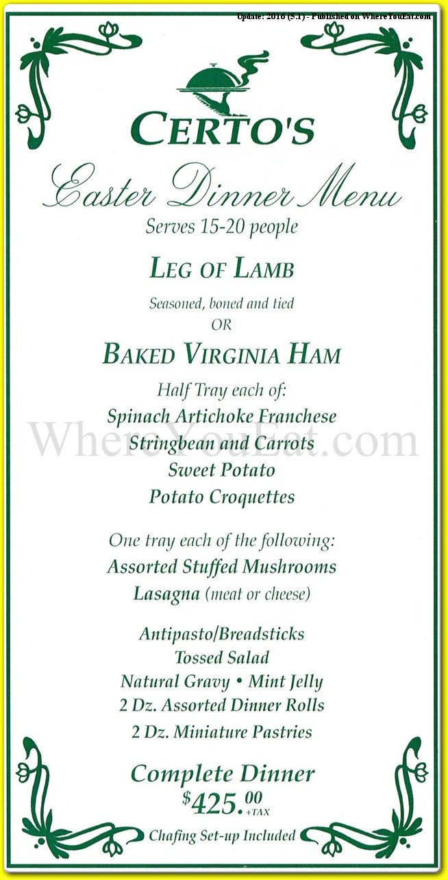 Certo's Restaurant in Staten Island / Official Menus & Photos